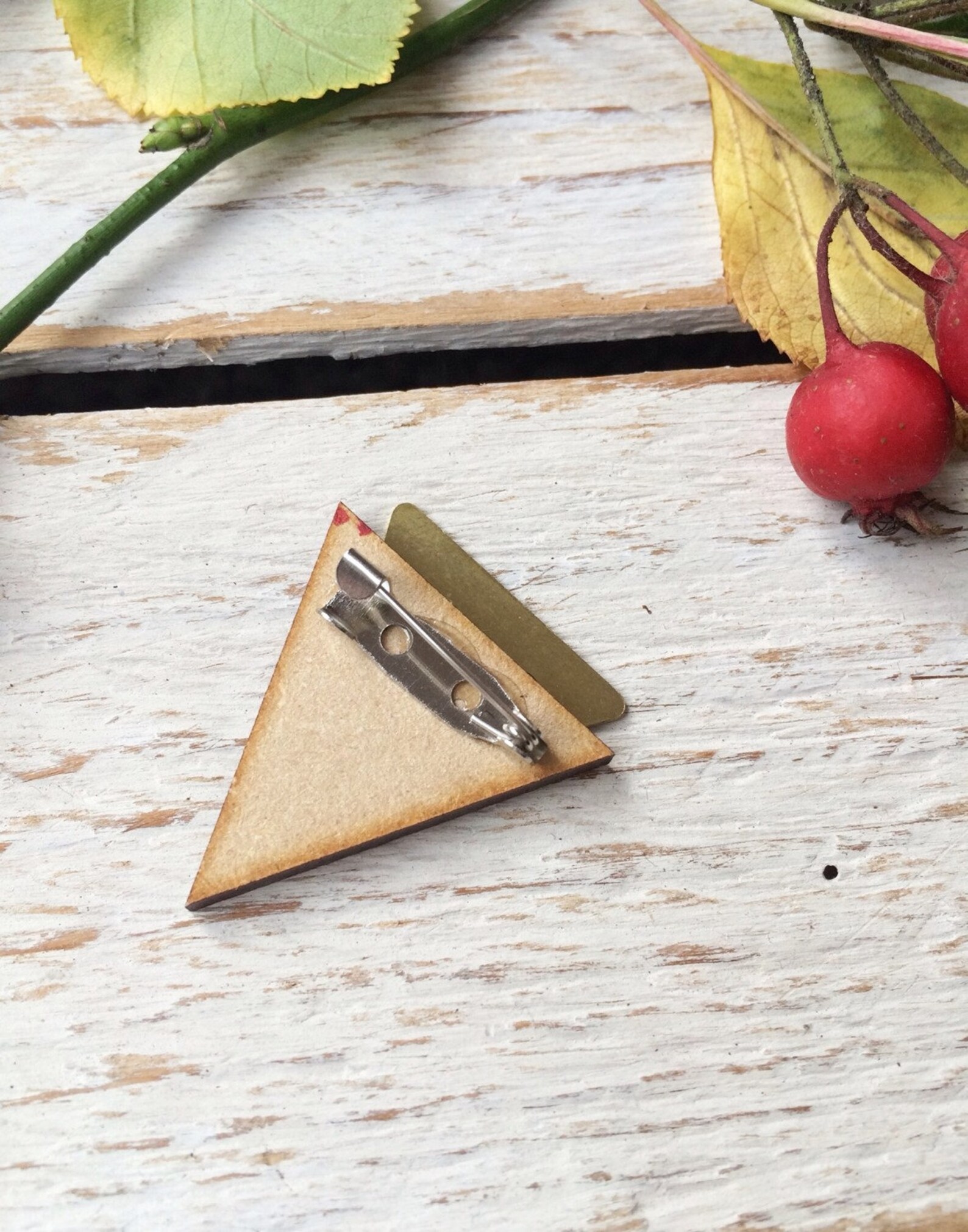 Wood and Brass Triangle Brooch / Geometric Brooch / Triangle Jewellery ...