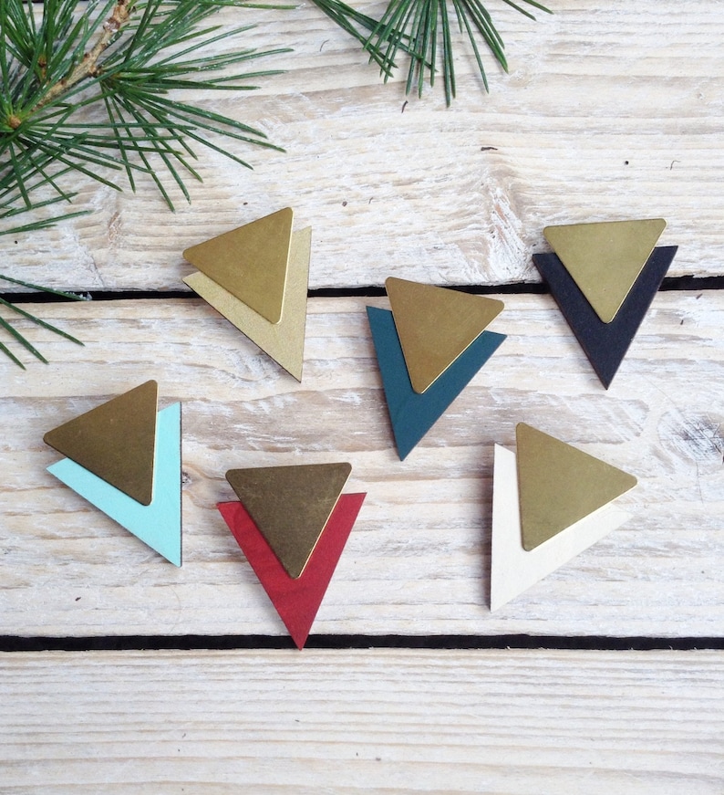 Wood and Brass Triangle Brooch / Geometric Brooch / Triangle Jewellery ...