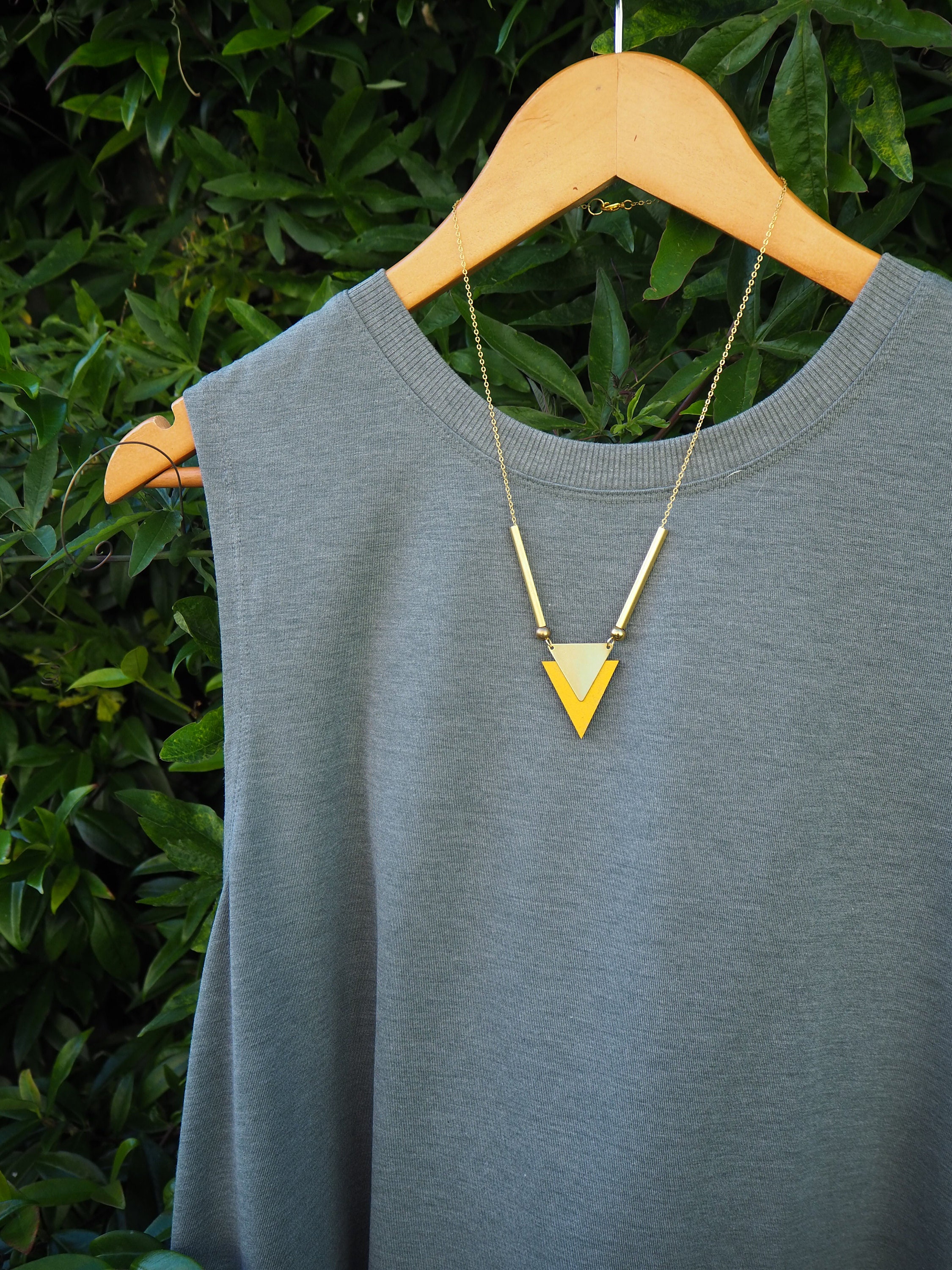 Laser Cut Geometric Triangle Necklace - Art Deco Necklace - Wood and ...