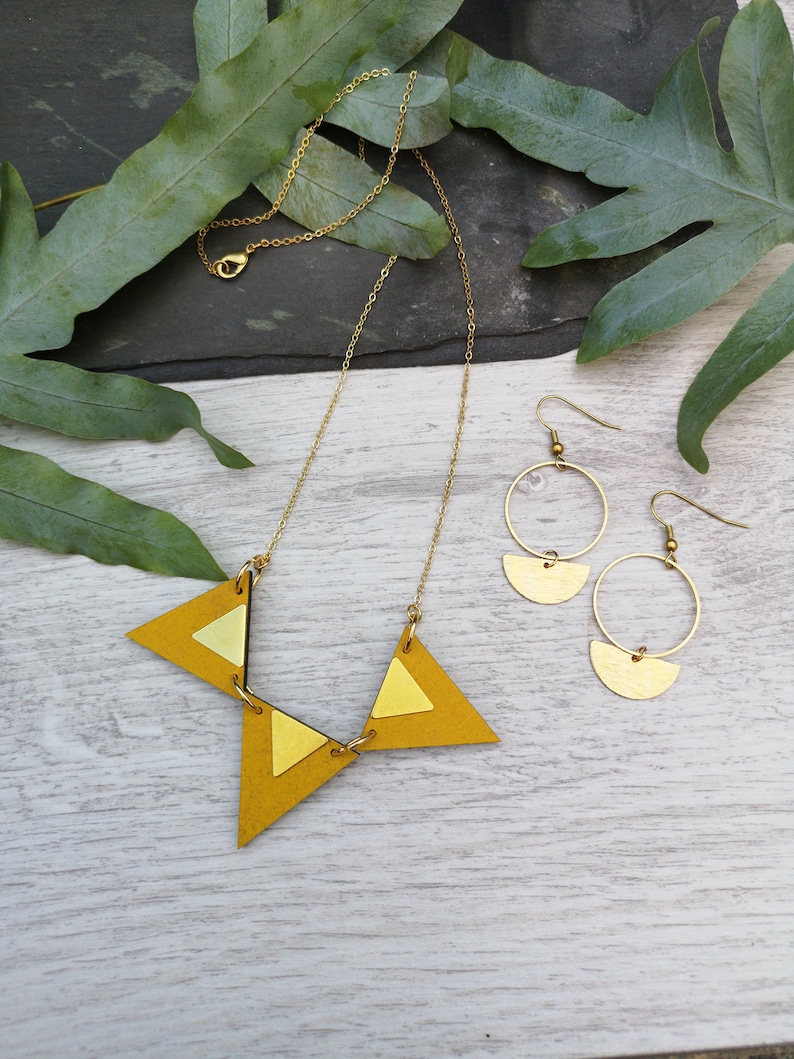 Triple Triangle Necklace Geometric Necklace Geo Jewellery - Etsy