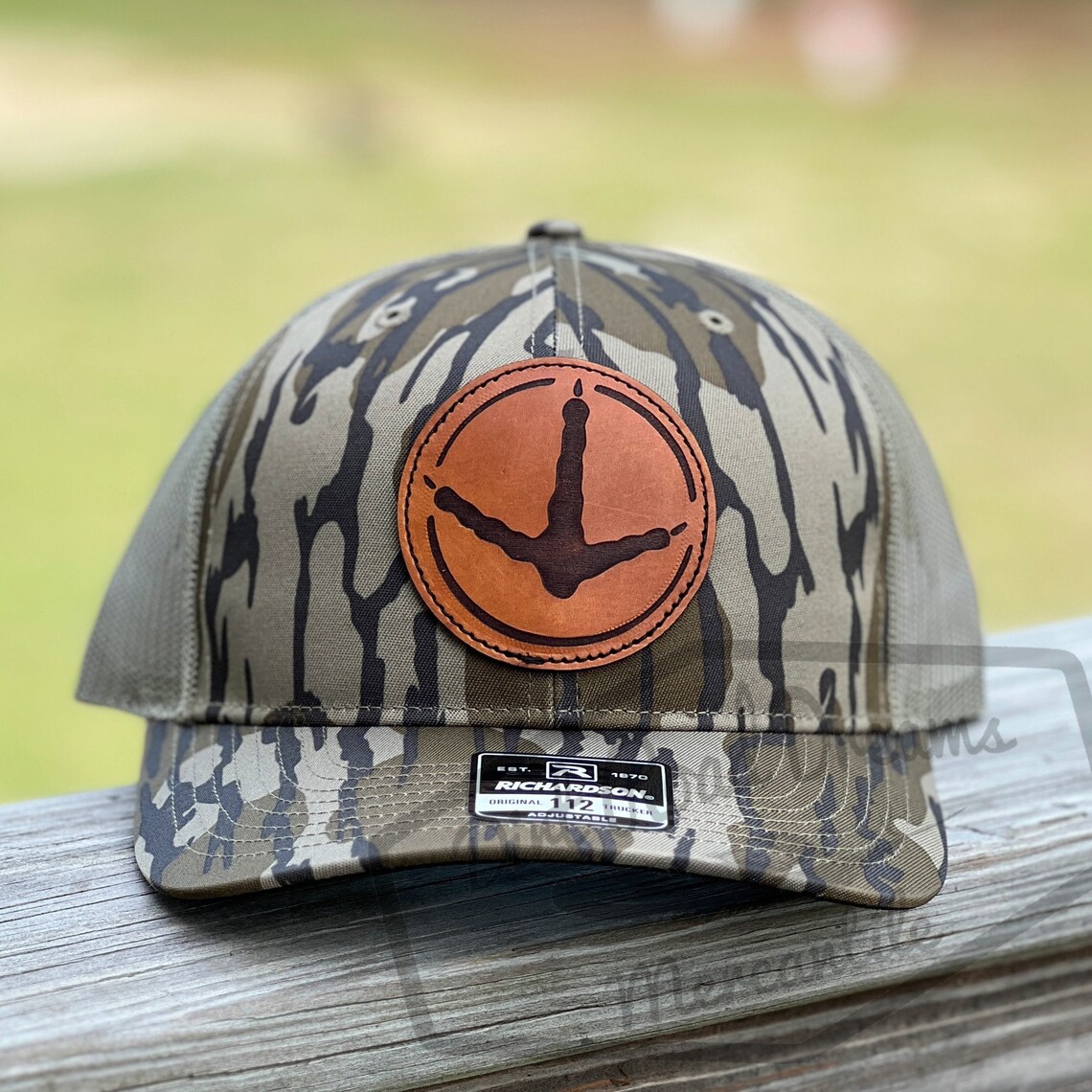 Bottomland Camo Richardson 112 Snapback Trucker Turkey Track Circle Hunting Leather Patch Hat ...