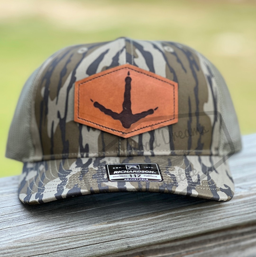 Bottomland Camo Richardson 112 Snapback Trucker Turkey Track Hunting Leather Patch Hat SEWN ON ...