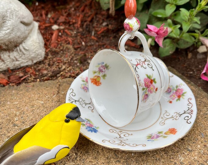 Mini Tea Cup Bird Feeder, Upcycled Tea Cup, Vintage Cup and Saucer ...