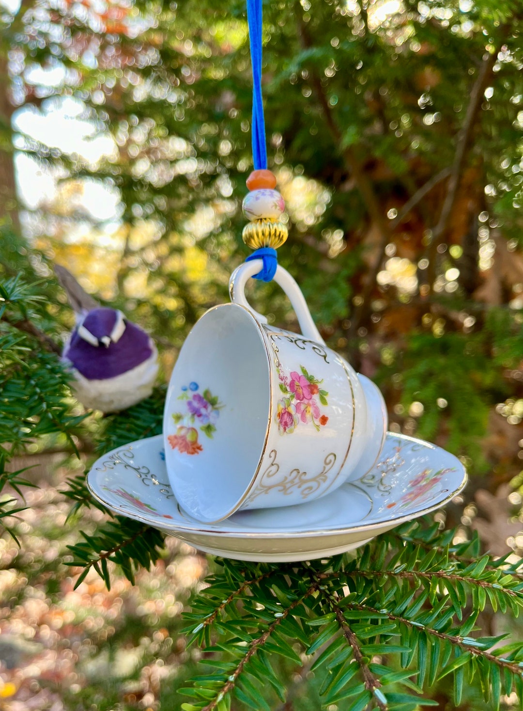 Mini Tea Cup Bird Feeder, Upcycled Tea Cup, Espresso Cup, Garden ...