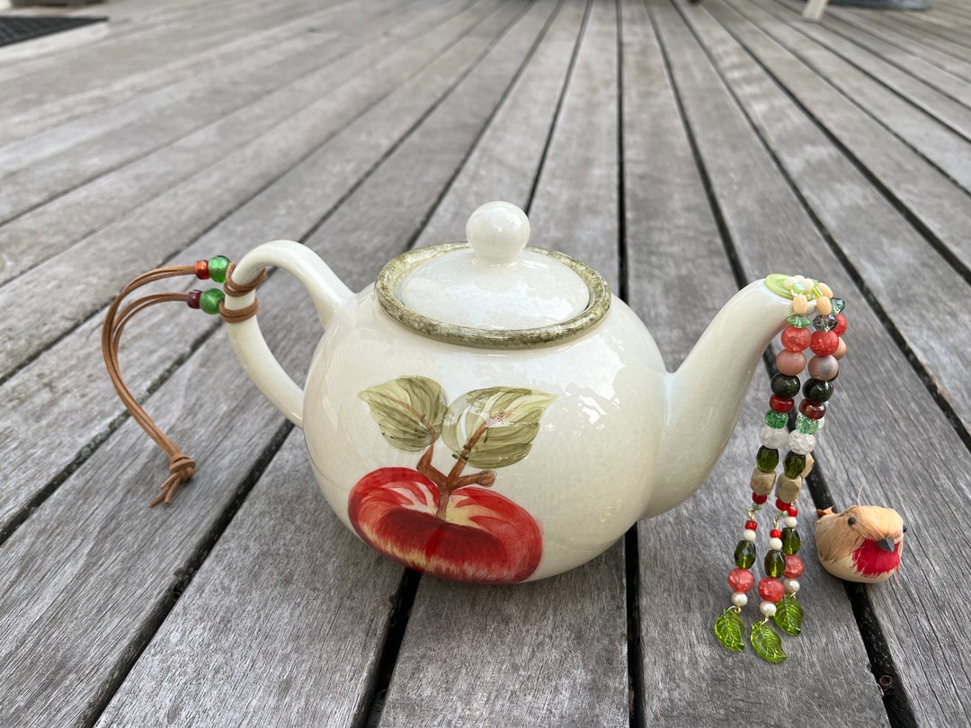 Back to School Teacher Gift, Red Apple Tea Pot, Upcycled Tea Pot Garden ...