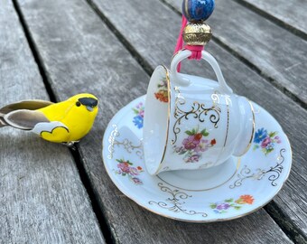 Upcycled Tea Cup Bird Feeder, Pink Floral Vintage Tea Cup, Hanging ...