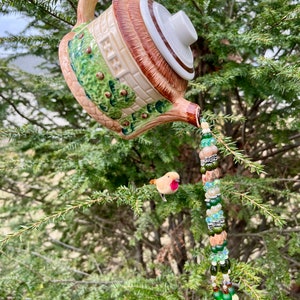 Cottage Tea Pot Garden Decoration, Hanging Kitchen Decor, Upcycled Tea ...