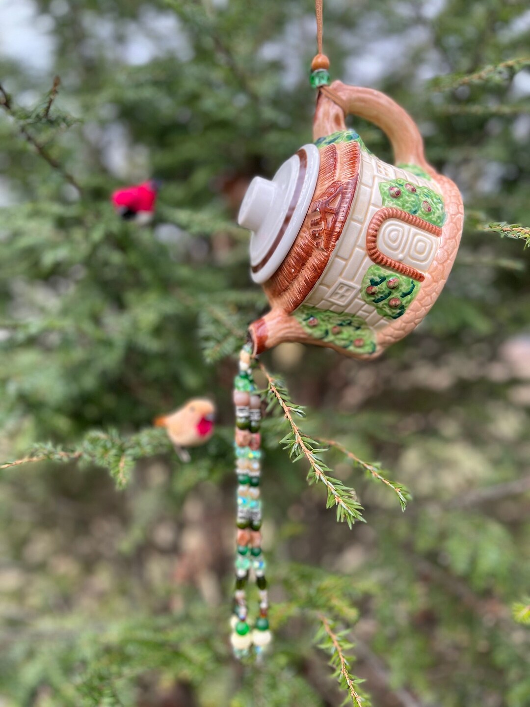 Cottage Tea Pot Garden Decoration, Hanging Kitchen Art, Upcycled Tea ...