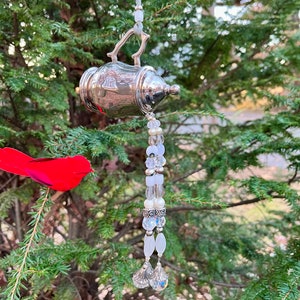 Upcycled Silver Tea Pot Decoration, Kitchen Decor, Pot Pouring Beads ...