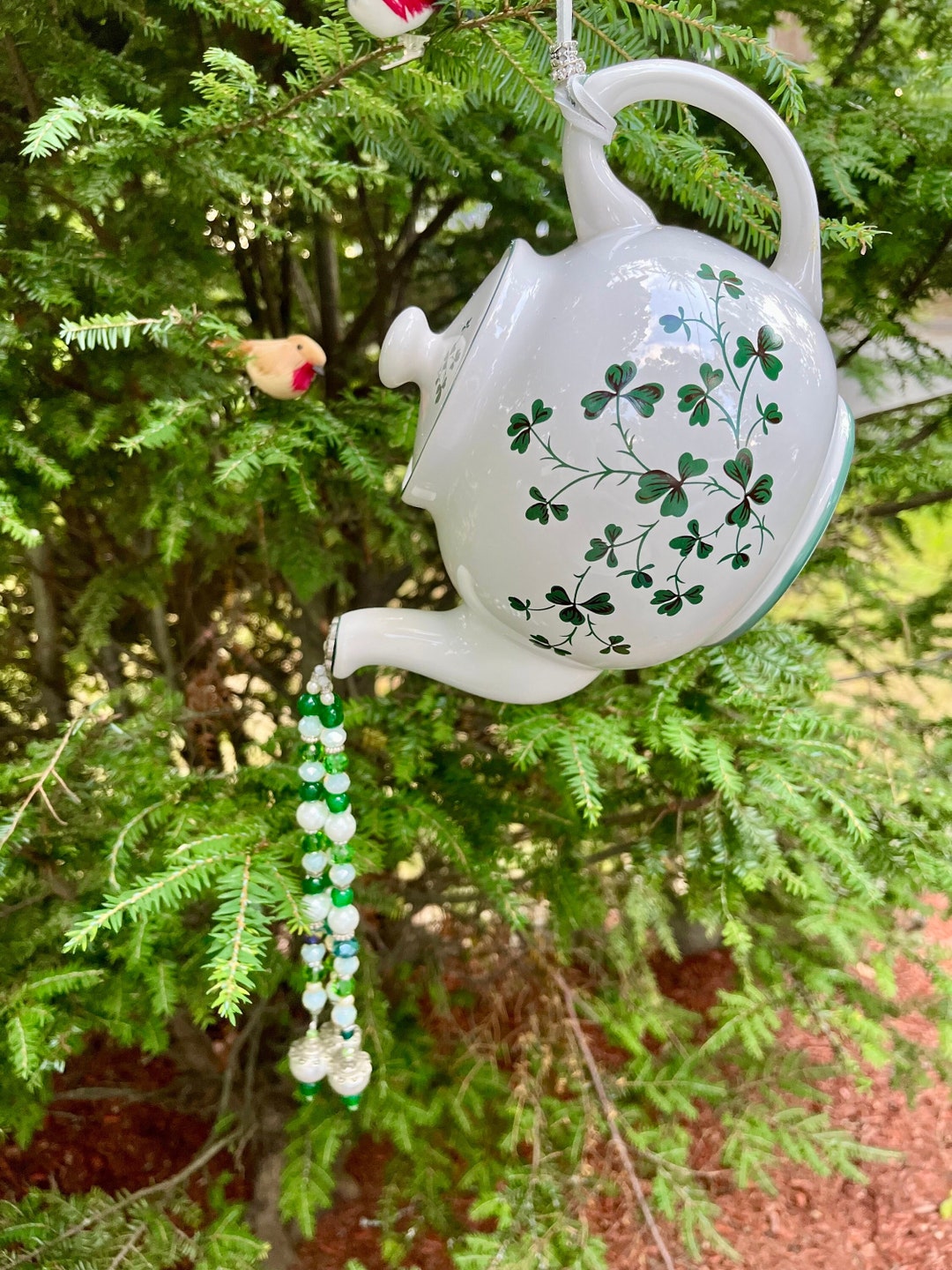 Shamrock Tea Pot Garden Decoration, Kitchen Decor, Hanging Yard Art ...