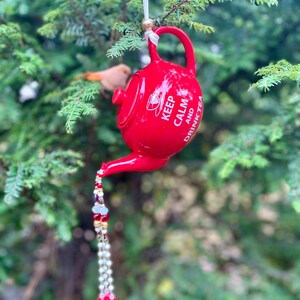 Red Tea Pot Garden Decoration, Pot Pouring Beads, Hanging Kitchen Decor ...