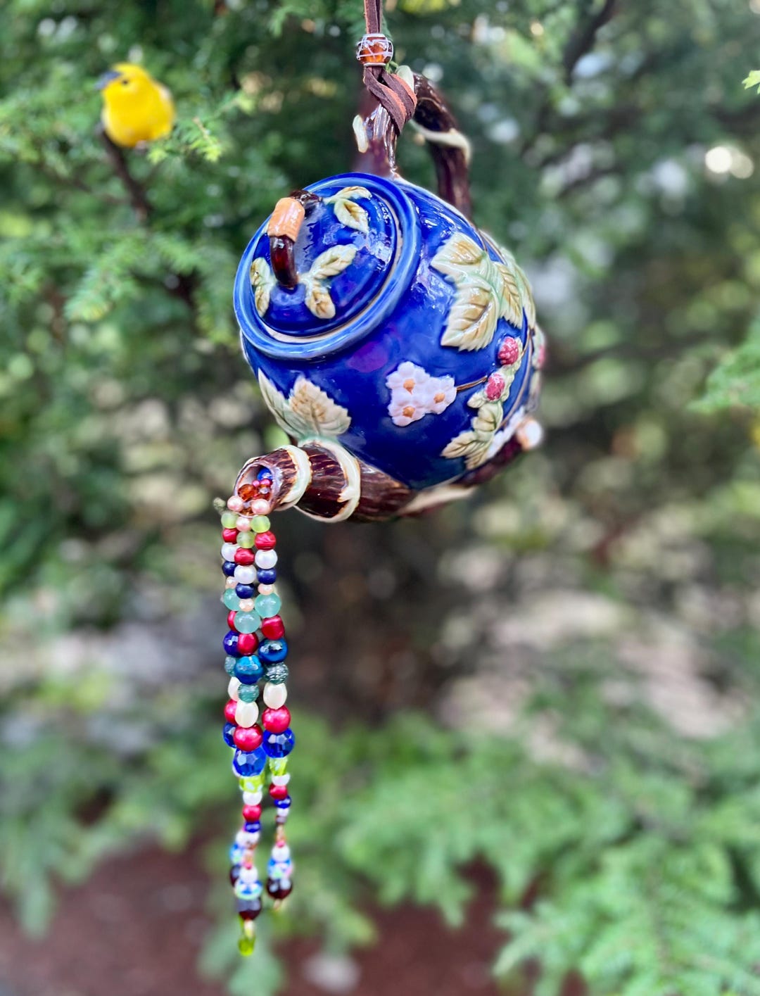 Upcycled Blue Raspberry Tea Pot: Garden Decor With Pouring Beads - Etsy