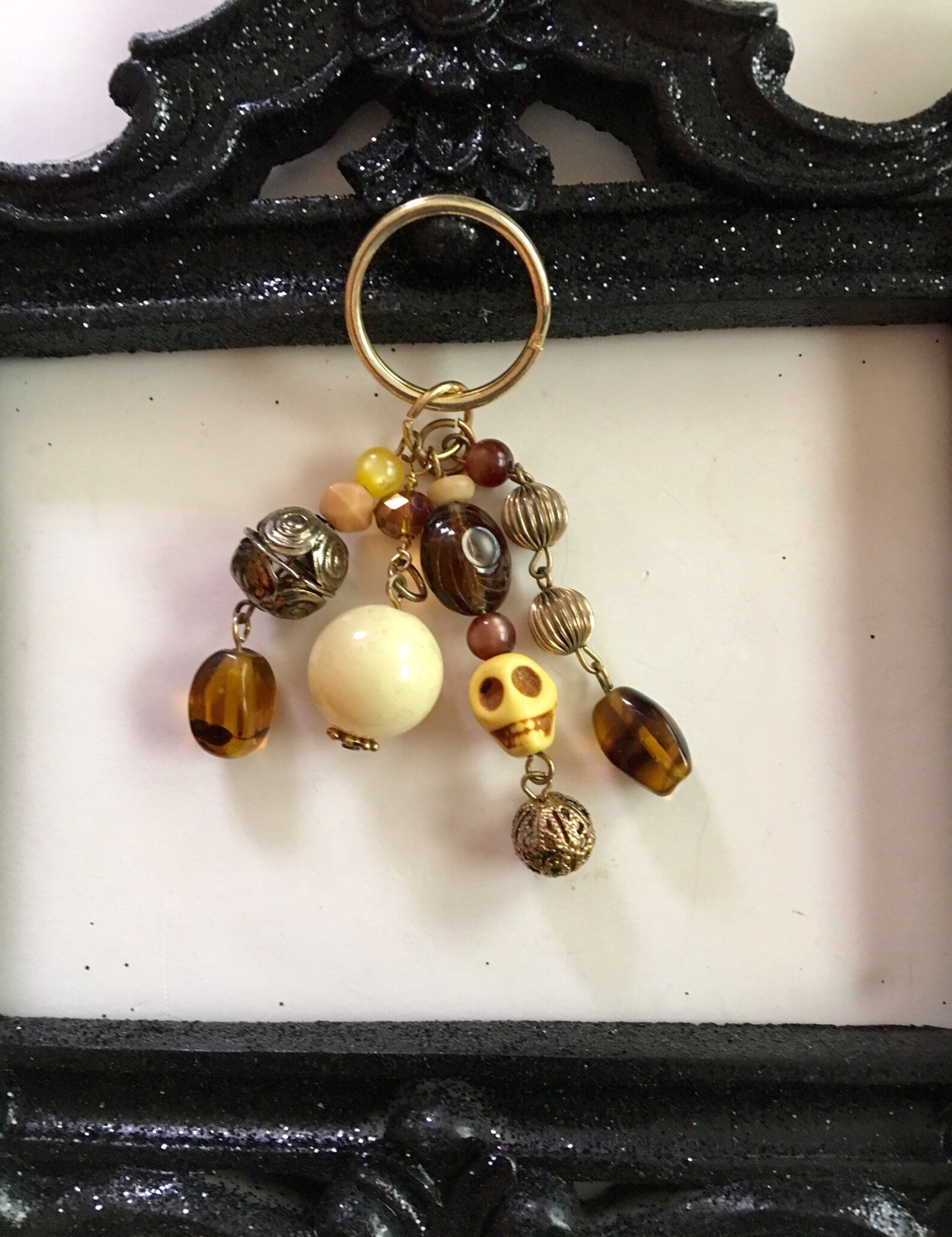 Skull Key Ring Halloween Gift Yellow Brown Bead Keychain - Etsy