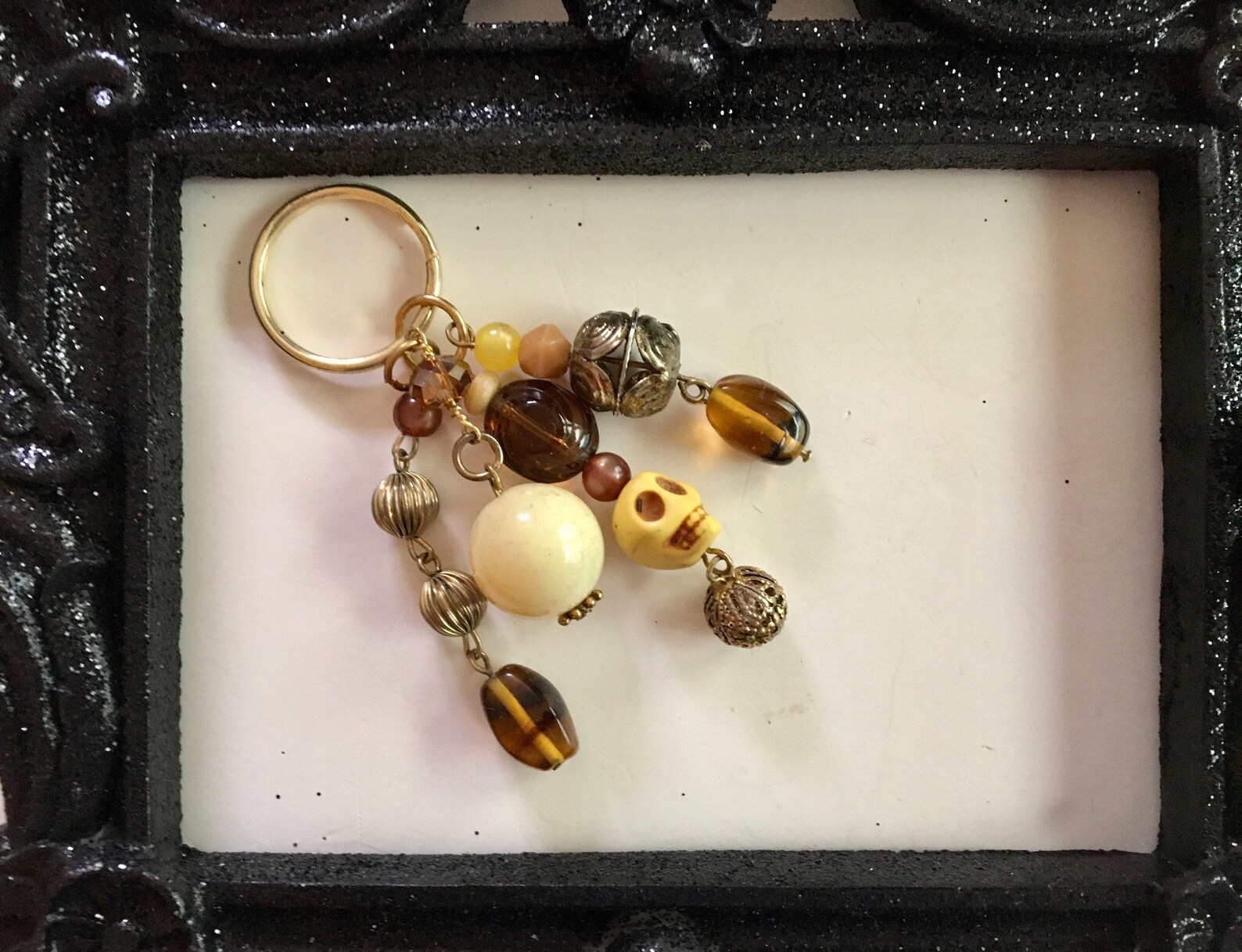 Skull Key Ring Halloween Gift Yellow Brown Bead Keychain - Etsy