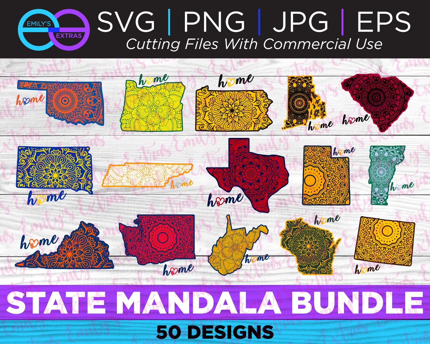 State Mandala Bundle SVG File, Silhouette Cut Files, Cricut Cut Files ...