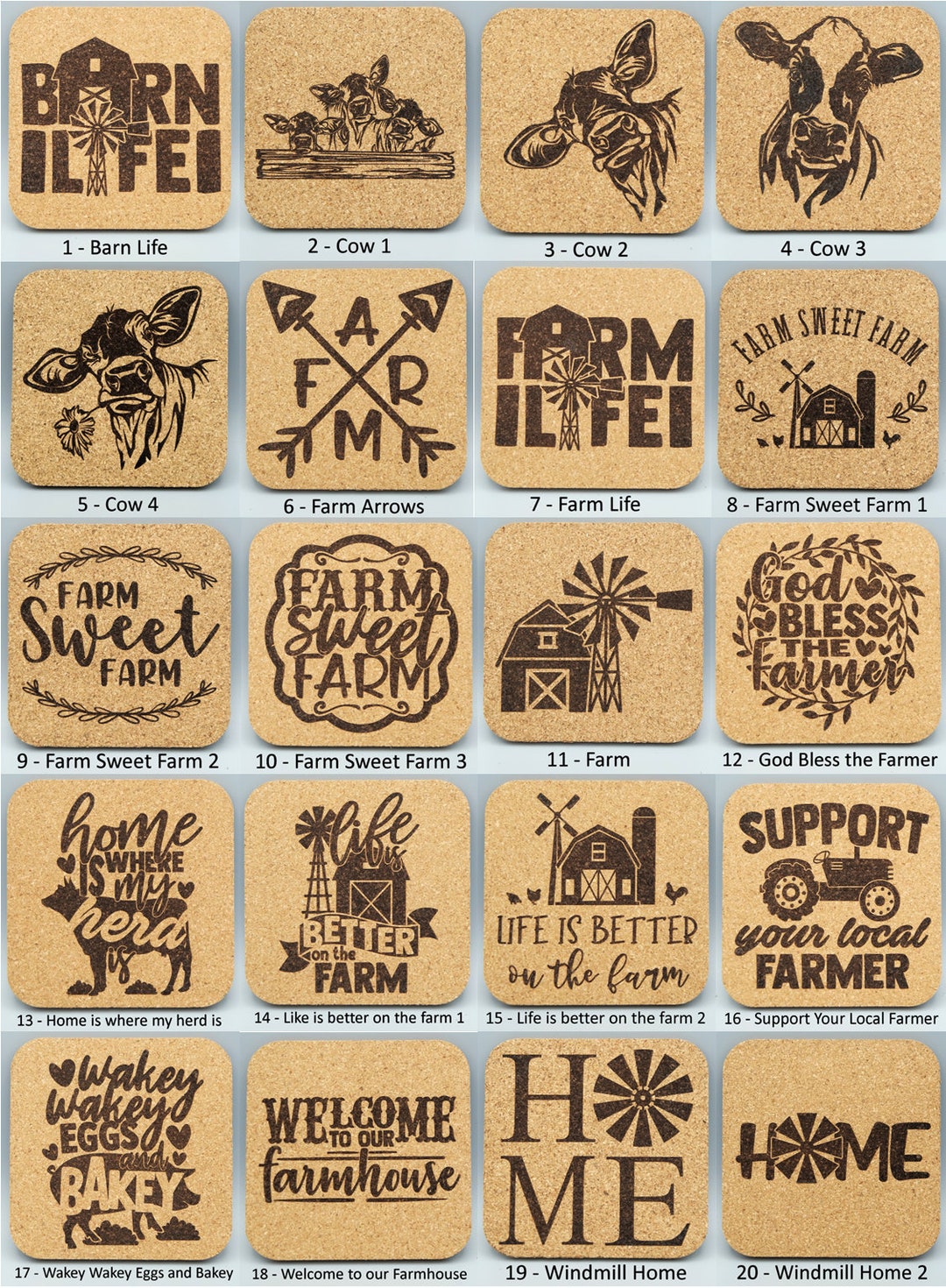 Farm Life Coasters for Drinks, Gifts for Him, Cork Coaster Home, Farm ...