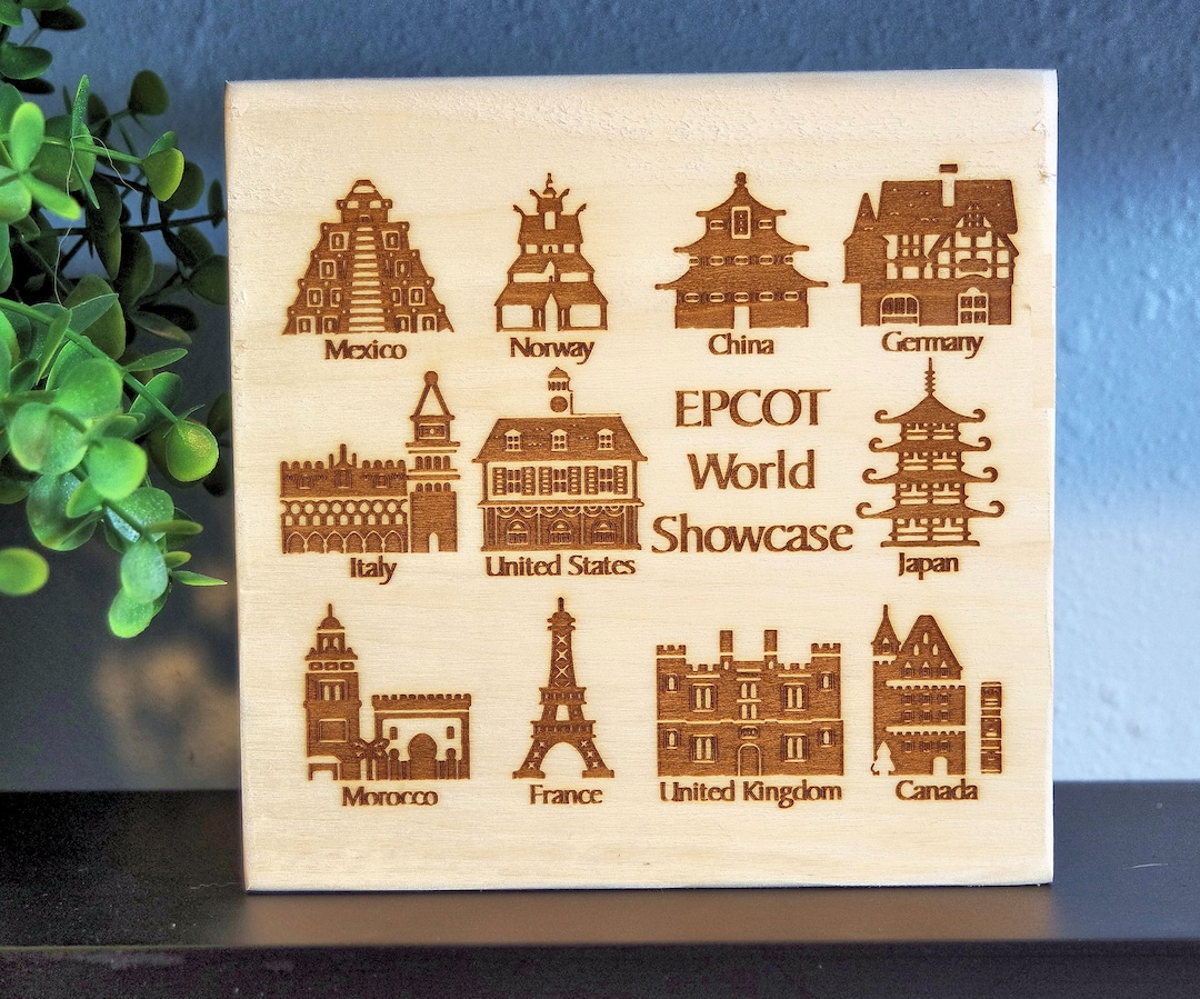 EPCOT World Showcase - Laser Engraved Wood Shelf Sign Available in 2 ...