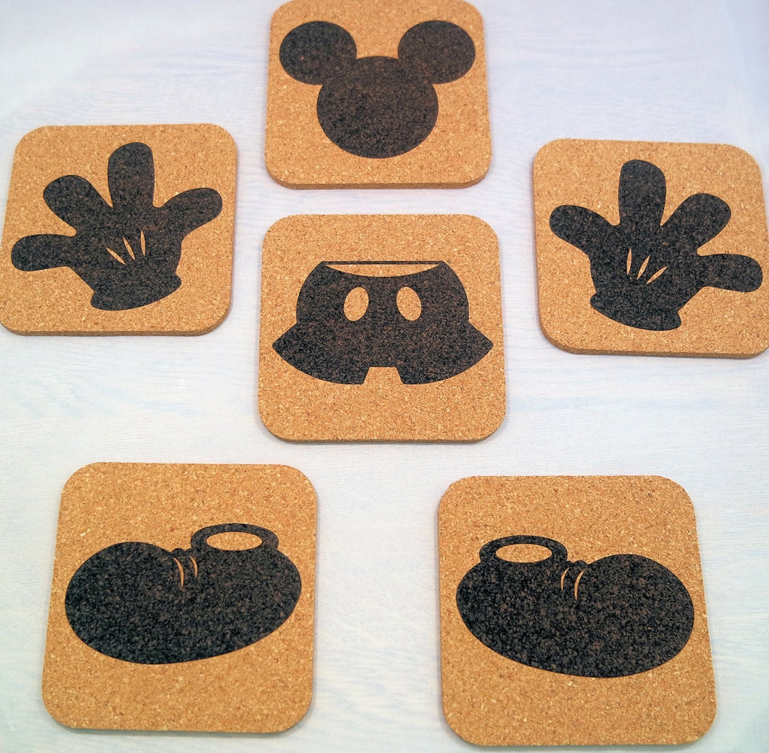 Mickey Mouse Themed Cork Coasters. Set of 6 - Etsy