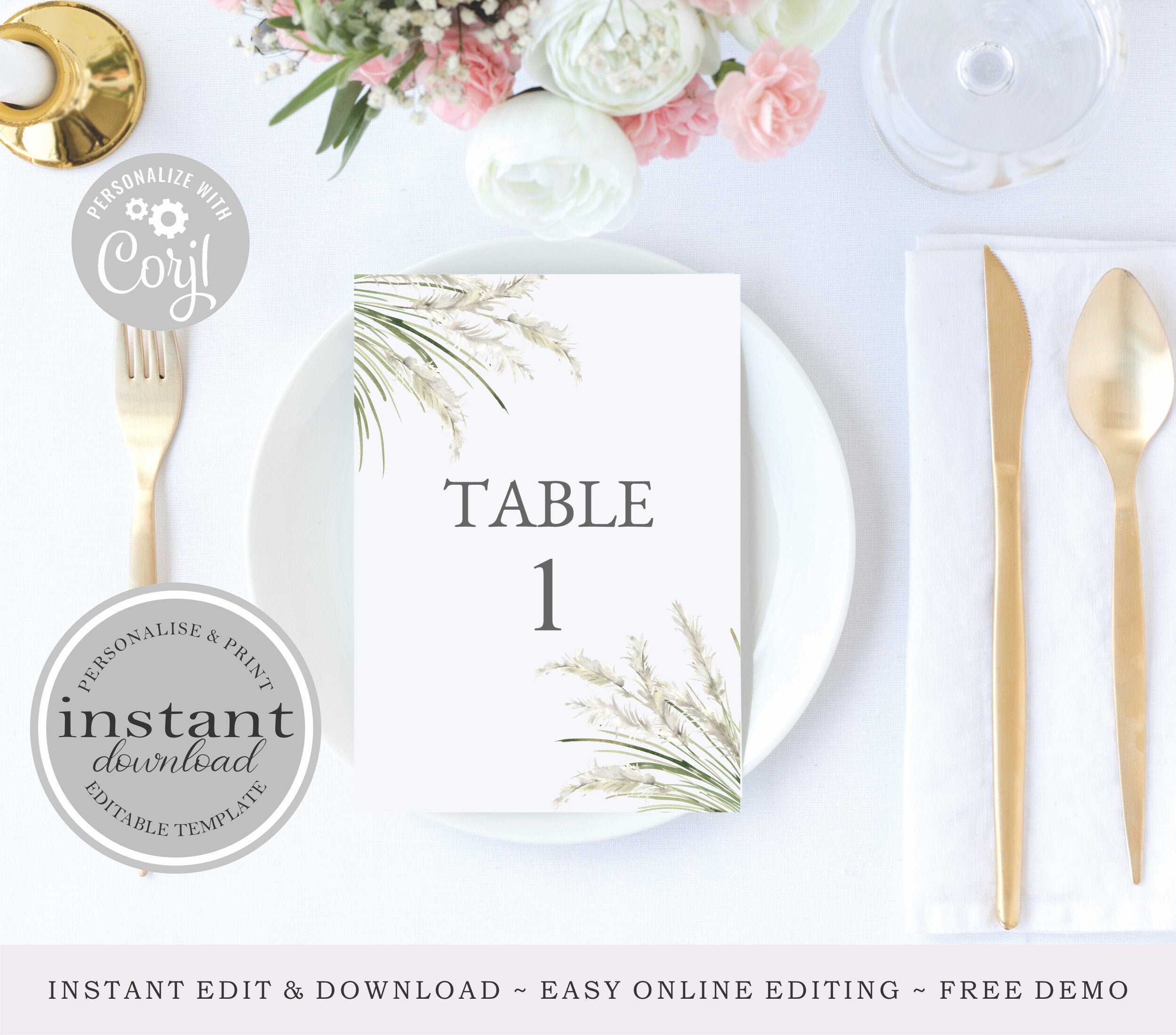 EDITABLE table number editable template A037 greenery greenery ...