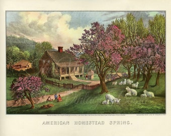American Homestead Autumn Scene Currier & Ives Instant Wall | Etsy