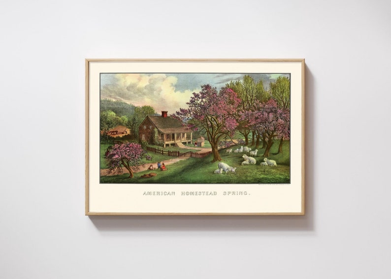American Homestead Spring Scene - Currier & Ives Instant Wall Art ...