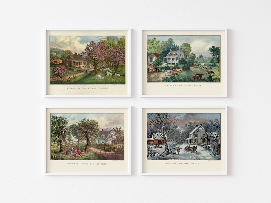 Currier & Ives Four Seasons Homestead Prints - Vintage Americana Wall ...