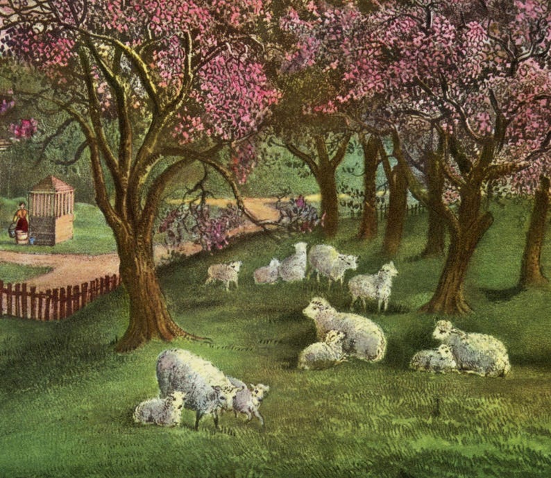 American Homestead Spring Scene - Currier & Ives Instant Wall Art ...