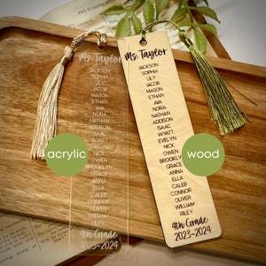 Teacher Gift Personalized Bookmark Class List Student Names Laser Cut ...