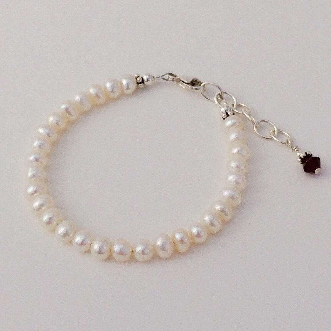 Baby Pearl Bracelet, White Pearl Girl Bracelet, Birthstone, Baby Girl ...