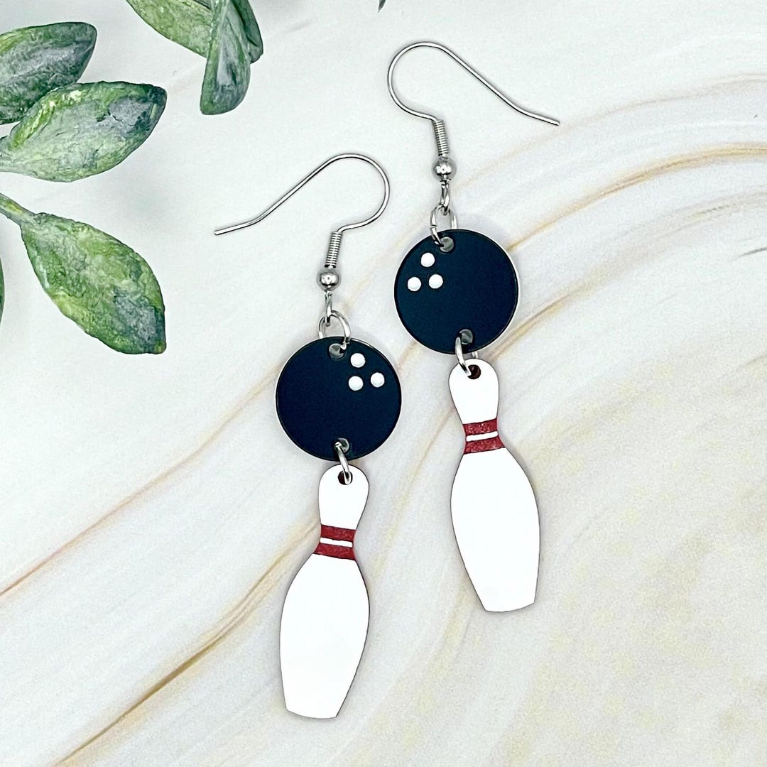 Bowling Ball and Pin Hook Dangle Earrings Laser Cut and Engraved ...