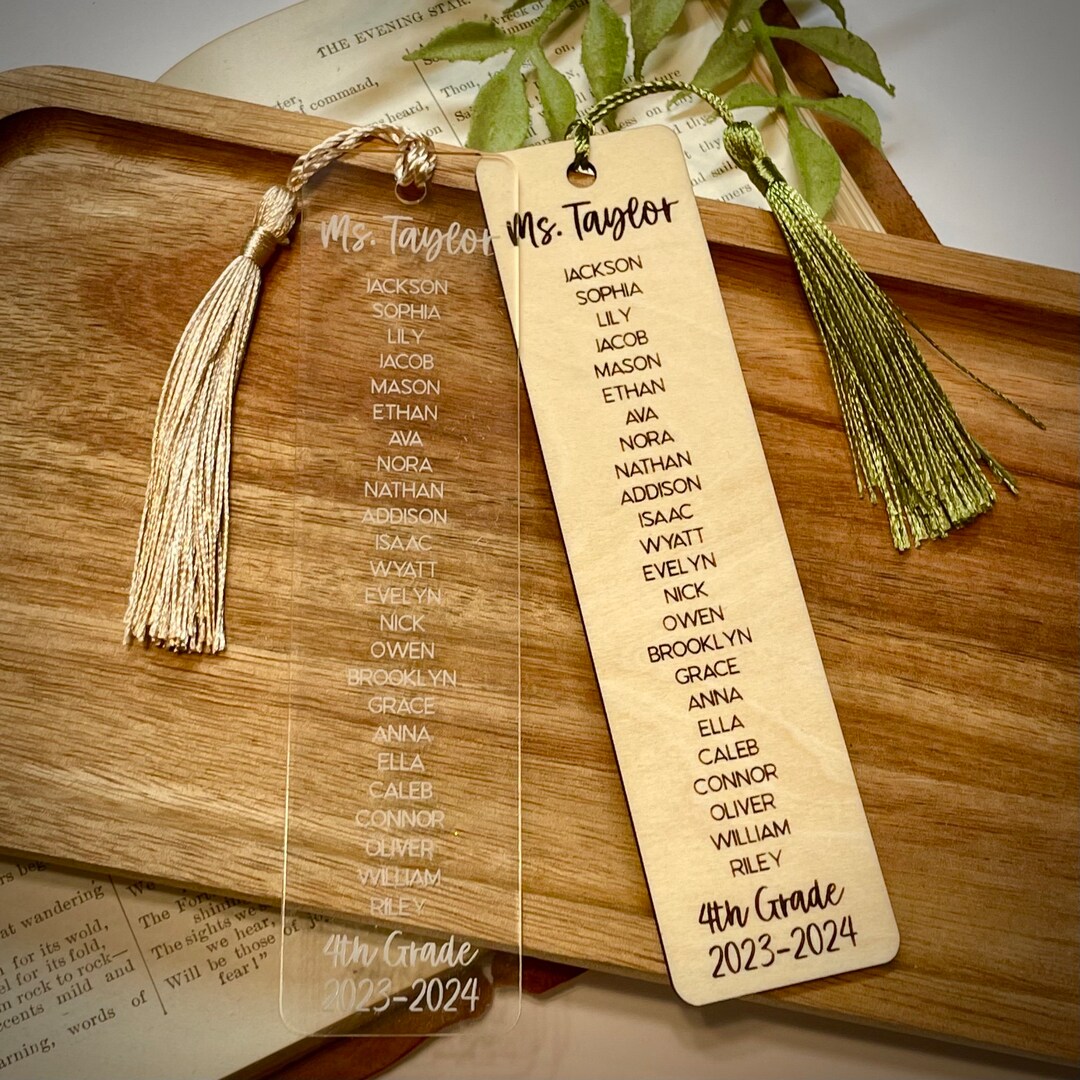 Teacher Gift Personalized Bookmark Class List Student Names Laser Cut ...