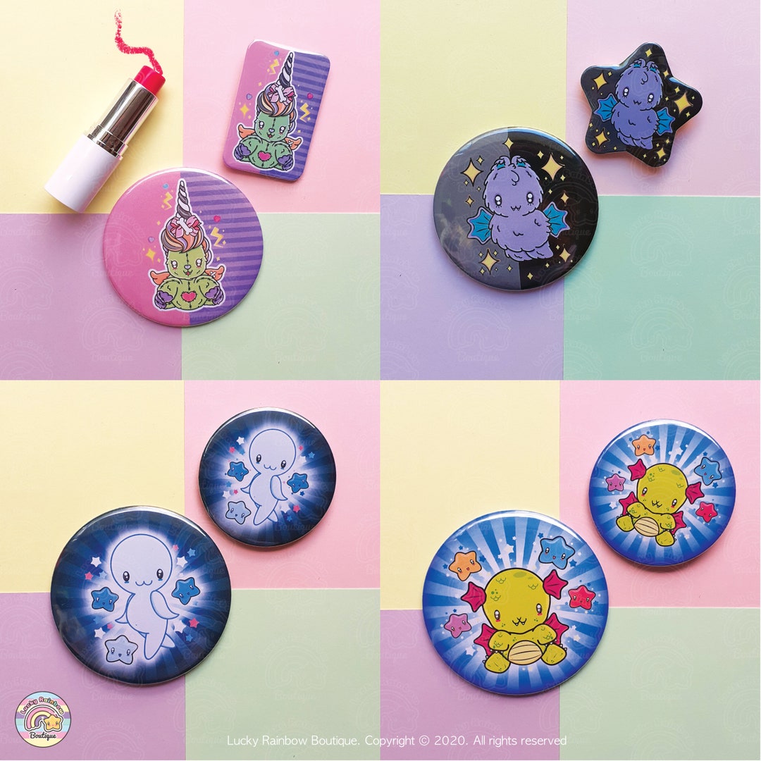 Cute Pocket Mirror & Badge Set, Halloween Accessories, Kawaii Make-up ...