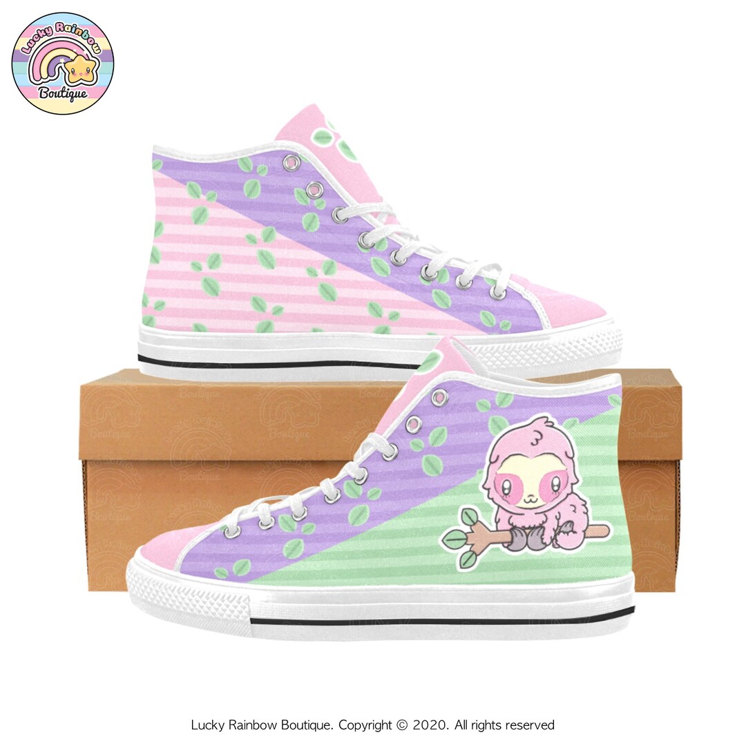 Cute Sloth High Top Sneakers, Kawaii Pastel Shoes, Colour Block Lace up ...