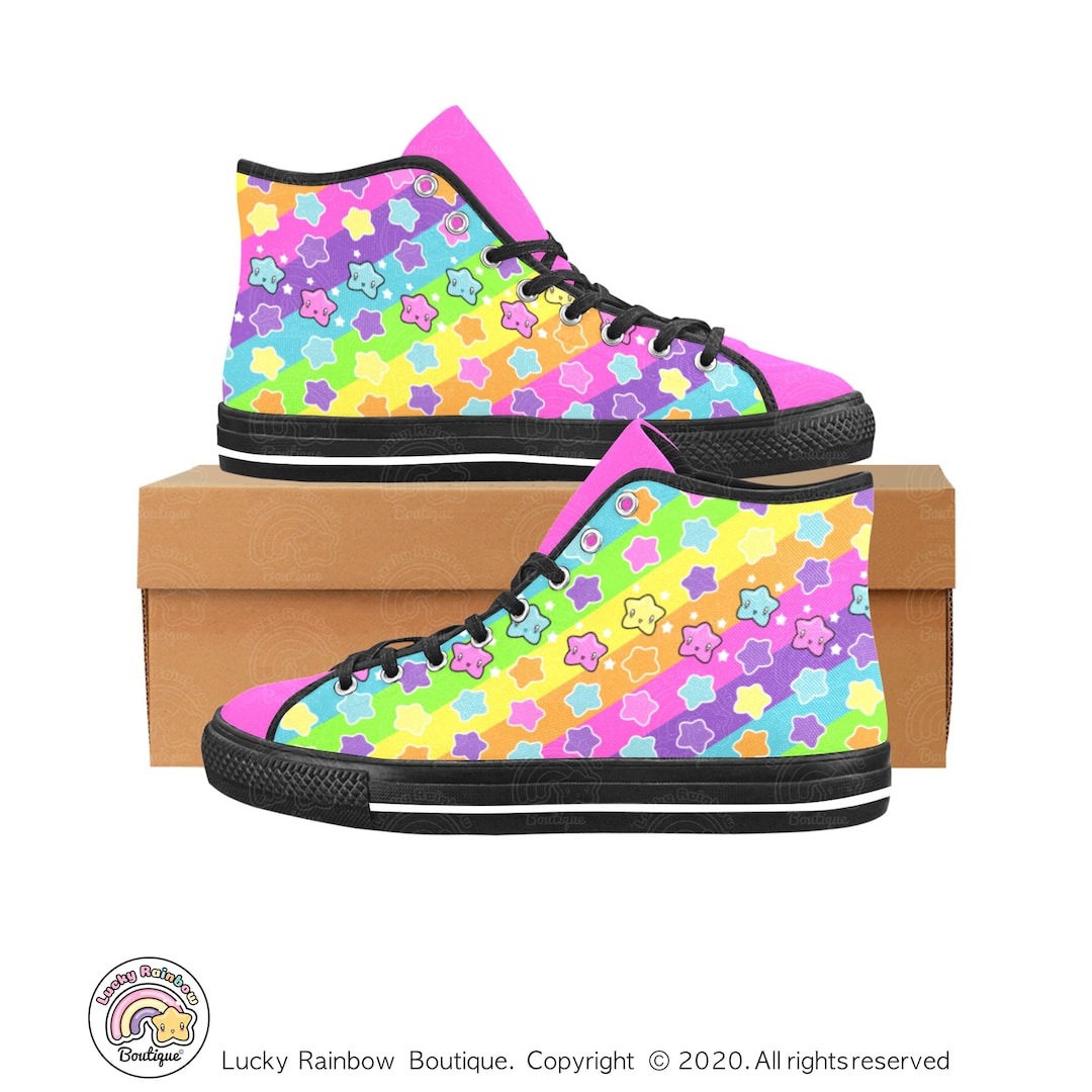Kawaii Rainbow High Top Sneakers, Stars and Stripes Shoes, Kidcore ...