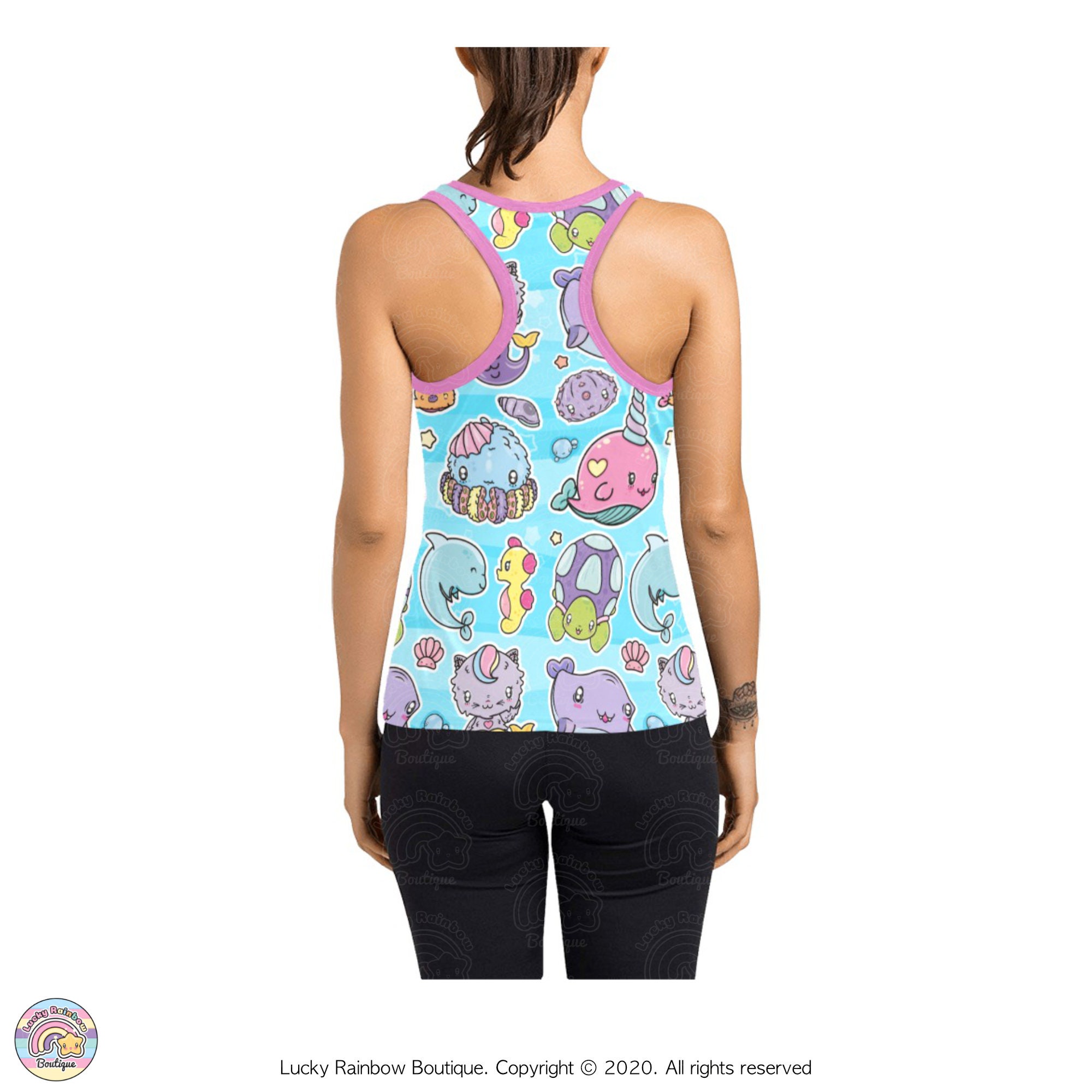 Cute Sea creatures Tank Top, Kawaii Clothing, All Over Print Sealife ...