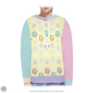 Pastel Purple Star Hoodie, Rainbow Stars All Over Print Sweatshirt ...