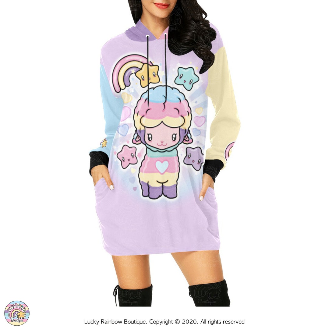 Pastel Rainbow Llama Oversized Hoodie, Kawaii Clothes, Fairy Kei ...