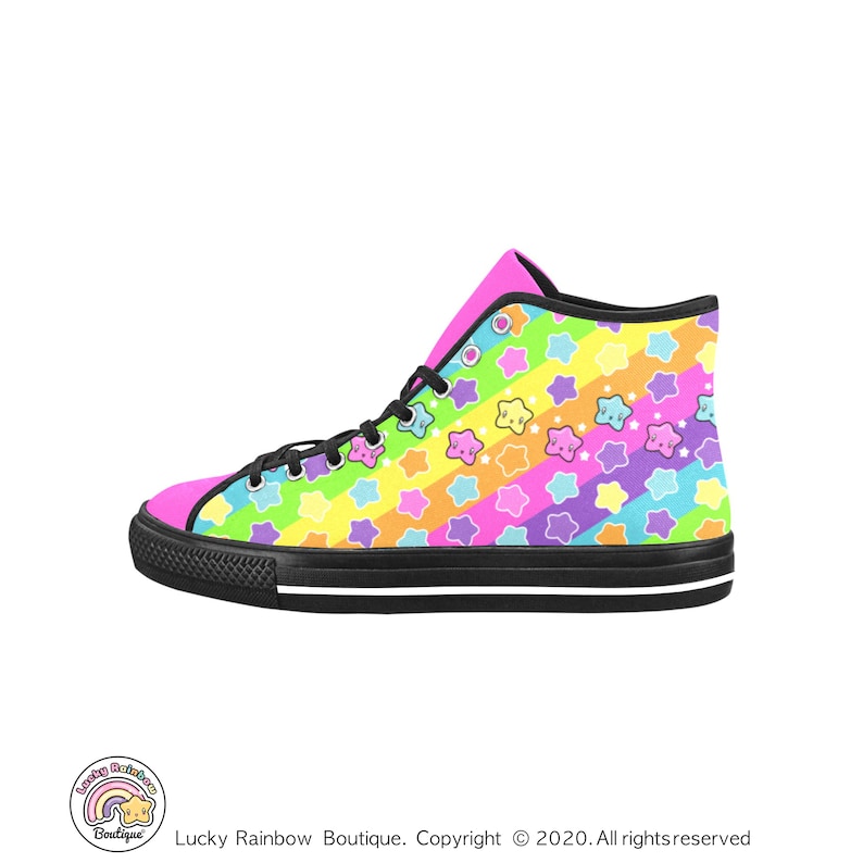 Kawaii Rainbow High Top Sneakers, Stars and Stripes Shoes, Kidcore ...