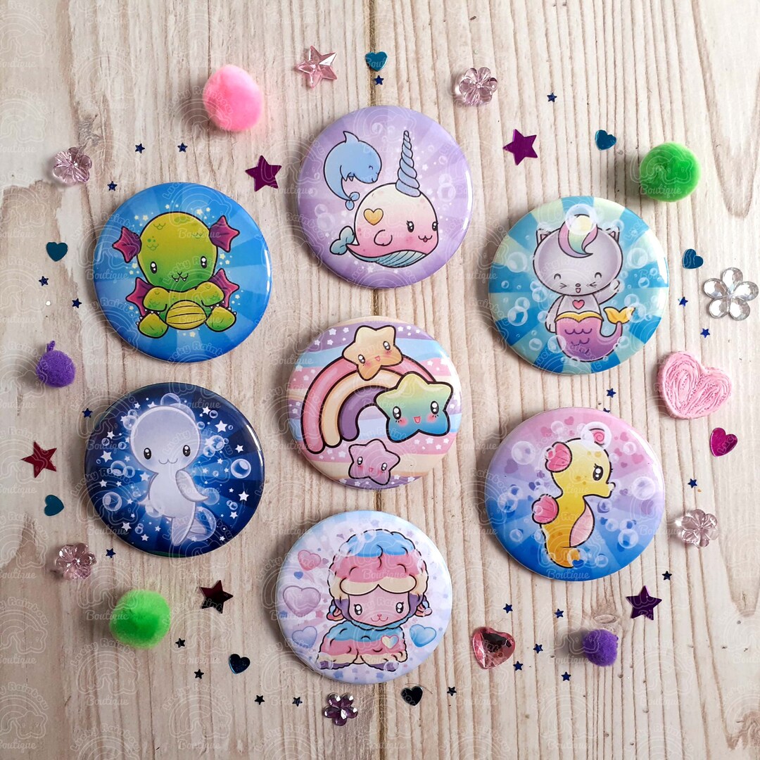 Cute Animal Pins Pastel Button Badges Kawaii Rainbow Pin - Etsy UK