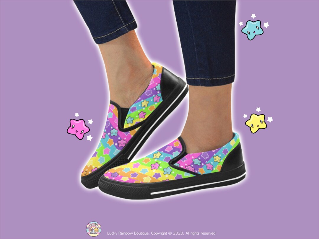 Rainbow Star Sneaker Shoes Kids, Kawaii Clothes, Stars and Stripes Slip ...