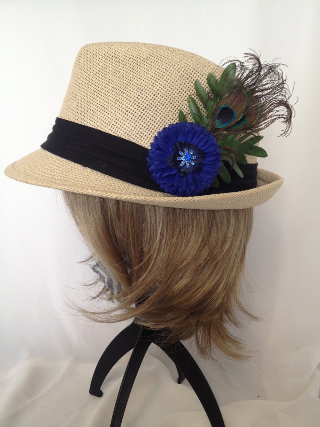 Luxe Blue Floral And Peacock Feather Hair Accessory Etsy