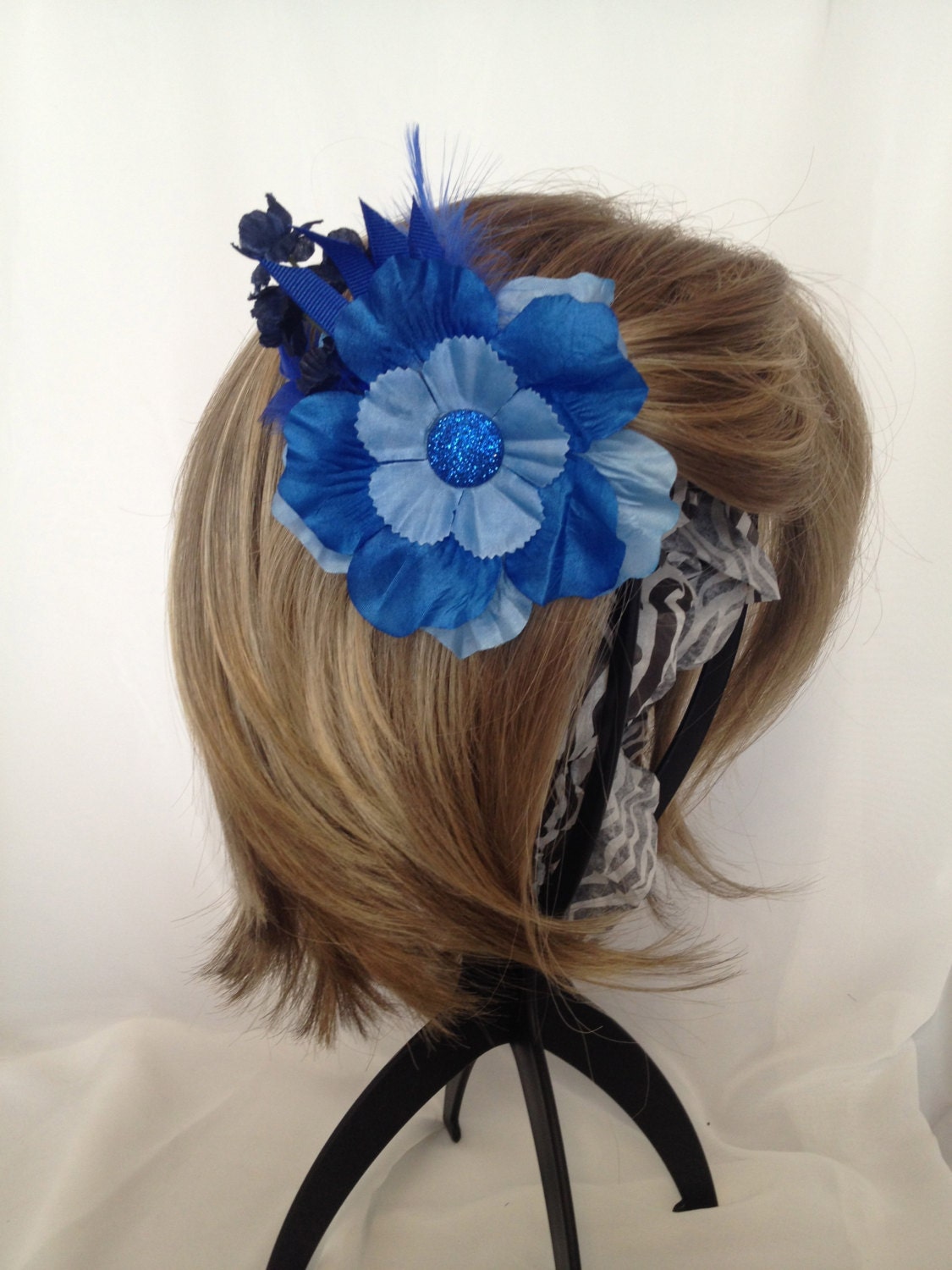 Fun and Frivolous Blue Floral & Feather Hair Accessory - Etsy