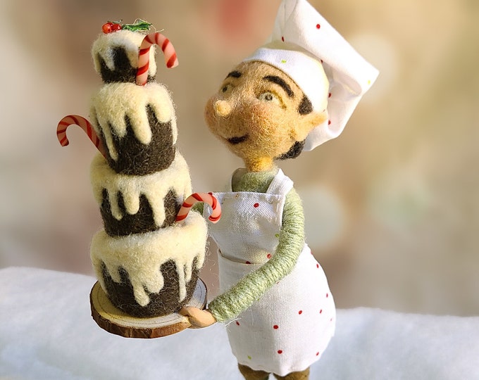 Needle Felted Christmas Elf Baker With Tiered Cake - Etsy