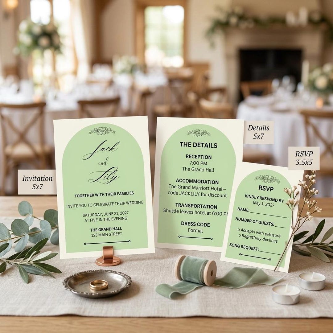 Sage Green Arch Wedding Invitation Suite | Minimalist Wedding ...