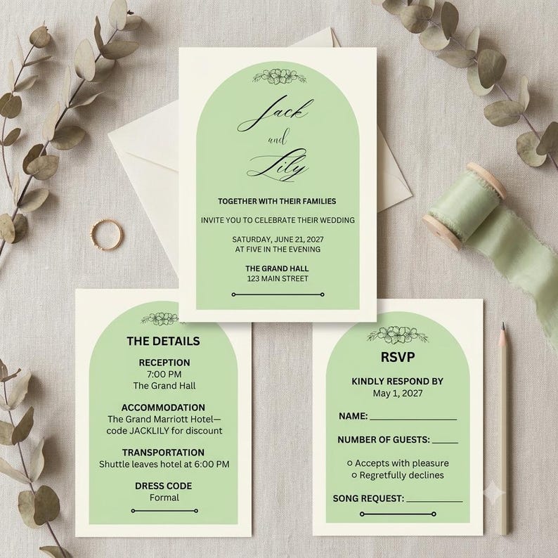 Sage Green Arch Wedding Invitation Suite | Minimalist Wedding ...