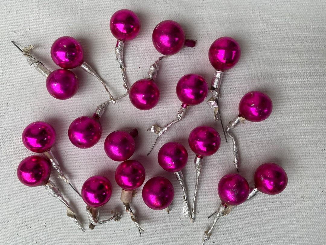 Vintage Hot Pink Glass Ball Picks, Mercury Glass Fuchsia Balls, Floral ...