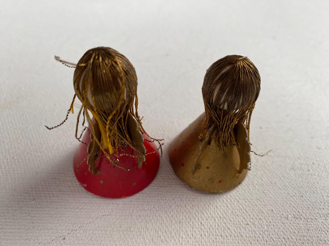 Vintage Wood Angel Figures, Shabby Christmas Cone Angels With Gold Cord ...