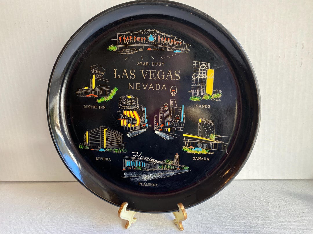 Mid Century Las Vegas Strip Black Decorative Plate, Famous Strip Hotels ...