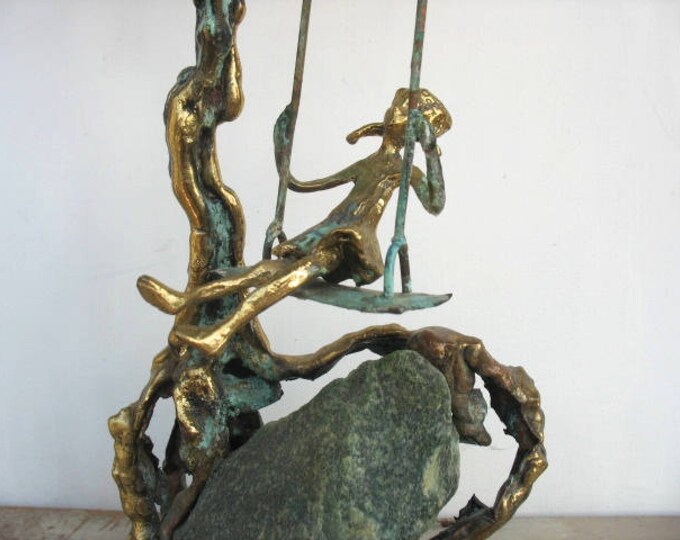 Vintage Martin Borja Bronze Sculpture Girl on Swing in Bonsai Tree ...
