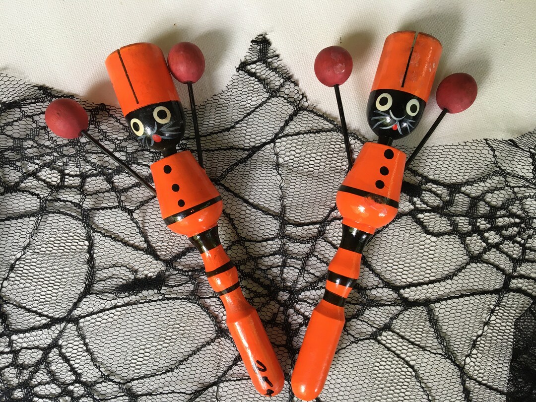 One Vintage Halloween Wooden Black Cat Clacker and Whistle, Your Choice ...